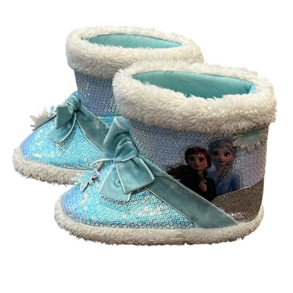 Disney | Shoes | Disney Frozen Themed Sequin Slipper Boots With Bow ...